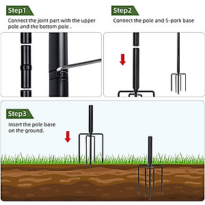 Outdoor String Light Pole, Heavy Duty Light Poles for Outside with Hooks and 4-Prong Fork, Metal Post for Hanging String Lights for Deck, Patio Garden, Backyard, Wedding or Party, 2 Pack
