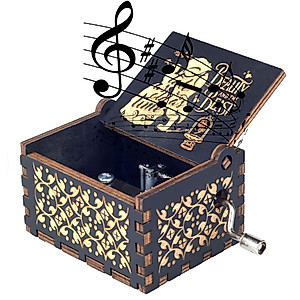 Kcikn Beauty Cute Hand-Crank Music Box for Him Her Small Wood Engrave Musical Box for Christmas Birthday Valentine's Day Black (Style C)