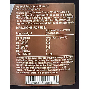 KALA HEALTH PeakTails Chicken Flavored MSM Powder for Dogs, 1 lb, Hip and Joint Support Supplement, 99.9% Pure Distilled MSM, Made in The USA