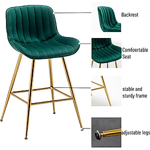 Whiterye Gold Bar Stools Set of 2 (Green), Bar Stools with Seat Height 24 inches, Counter Height Chairs for Bar, Pub, Kitchen Island.