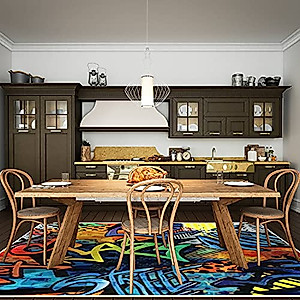 Modern Abstract Area Rugs for Living Room Kitchen Bedroom Abstract Bright Graffiti Pattern with Bricks Paint Drips Words in Bathroom Rugs Stain Resistant Carpet Mat Pad Rectangular Home Decor