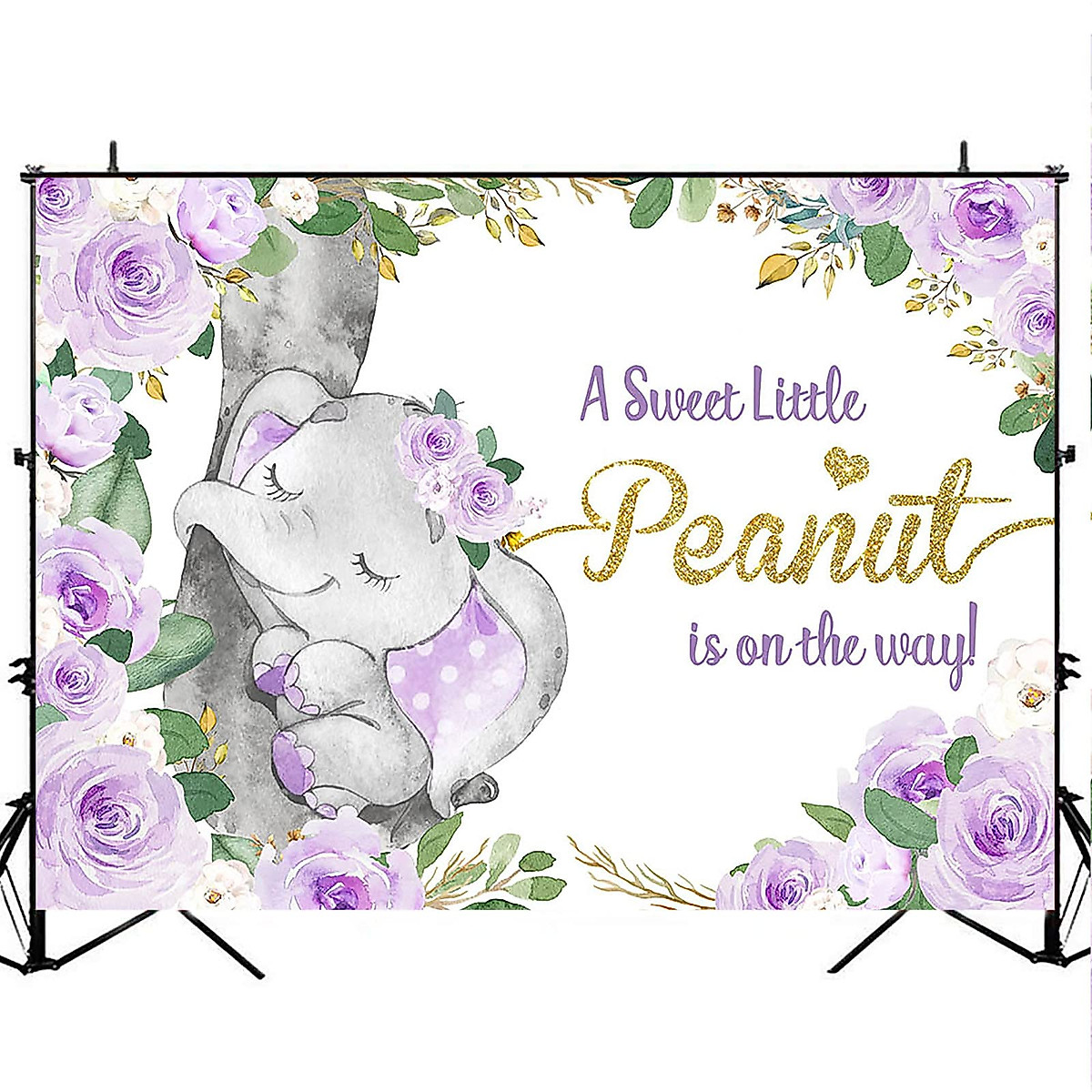 Avezano Purple Elephant Baby Shower Backdrop Lavender Floral Elephant Baby Shower Background A Sweet Little Peanut is on The Way Elephant Baby Shower Decorations for Girls (7x5)