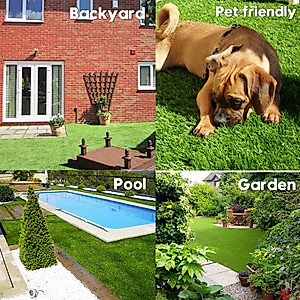 GLIWEN Artificial Grass Rug Realistic Indoor/Outdoor Fake Grass 1.38" Pile Height Synthetic Grass Rug 5FTX10FT with Drainage Holes Faux Grass Astroturf Carpet Pet Turf Mat for Potty Training Rug