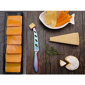 WELLSTAR Cheese Knife, Serrated Tomato Knife 5 Inch Sharp High Carbon Stainless Steel Blade for Cutting All Cheese Types - Rainbow