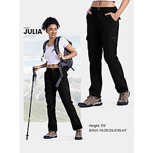 TBMPOY Women's Skiing Hiking Cargo Pants Outdoor Waterproof Windproof Softshell Fleece Snow Pants Black M