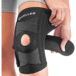 MUELLER Sports Medicine Self Adjusting Adult Knee Support Braces for Knee Pain with Side Stabilizers for Men and Women, Black, 14 - 20 Inches, One Size Fits Most