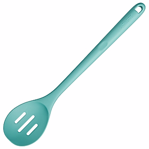 13.3" Slotted Cooking Spoon: U-Taste 600ºF Heat Resistant Kitchen Mixing Spoon, Food Grade Nonstick Long and Large Rubber Soup Utensil for Serving, Stirring, Basting, for Pot Cookware (Aqua Sky)