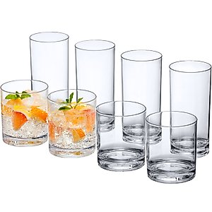 Amazing Abby - Probity - 12-Ounce and 16-Ounce Plastic Tumblers (Set of 8), Plastic Drinking Glasses, Reusable Plastic Cups, BPA-Free, Shatter-Proof, Dishwasher-Safe (Made of Plastic, NOT Glass)