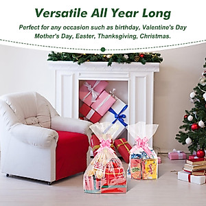 50 Packs Large Cellophane Bags 24" x 30" Clear Cellophane Gift Basket Wraps Extra-large 2.3 Mil Thick Clear Cello Bags for Fruit Basket, Gift Wrap, Treats, Arts and Crafts, 50ct Ribbon Bows