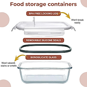 Razab 2700 ml / 92 Oz Large Glass Food Storage Containers with Vented Lids, BPA Free, Snap Locking Airtight & Leakproof Lids - Ideal for Baking, Casserole & Roasting - Freezer, Microwave & Oven Safe
