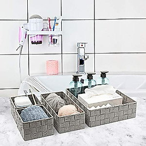 ELONG HOME Woven Basket, Handmade Small Storage Basket with Durable Metal Frame, Woven Storage Basket for Organizing, Set of 4, Grey