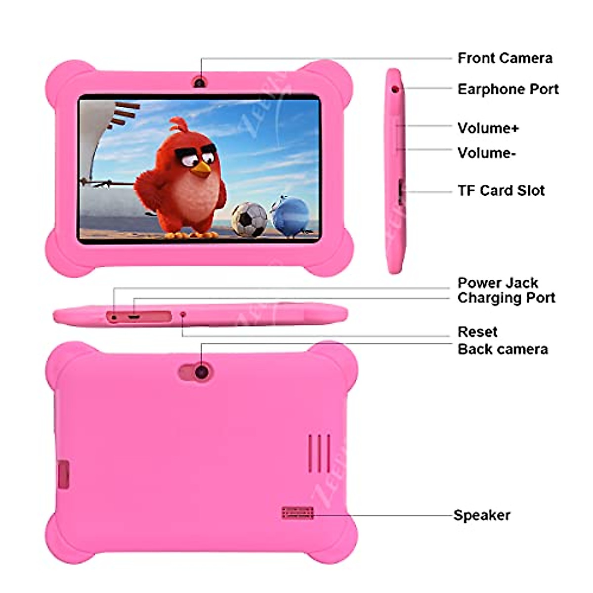 Zeepad 7inch Kids Android Tablet 16GB Hard Drive 1GB RAM Wi-Fi Camera Bluetooth Play Store Apps Games (Pink)