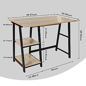 Computer Desk, 40 Inch Home Office Desks with Shelves, Study Desk with 2 Storage Shelves, Laptop Notebook Study Desk for Small Spaces Home Office