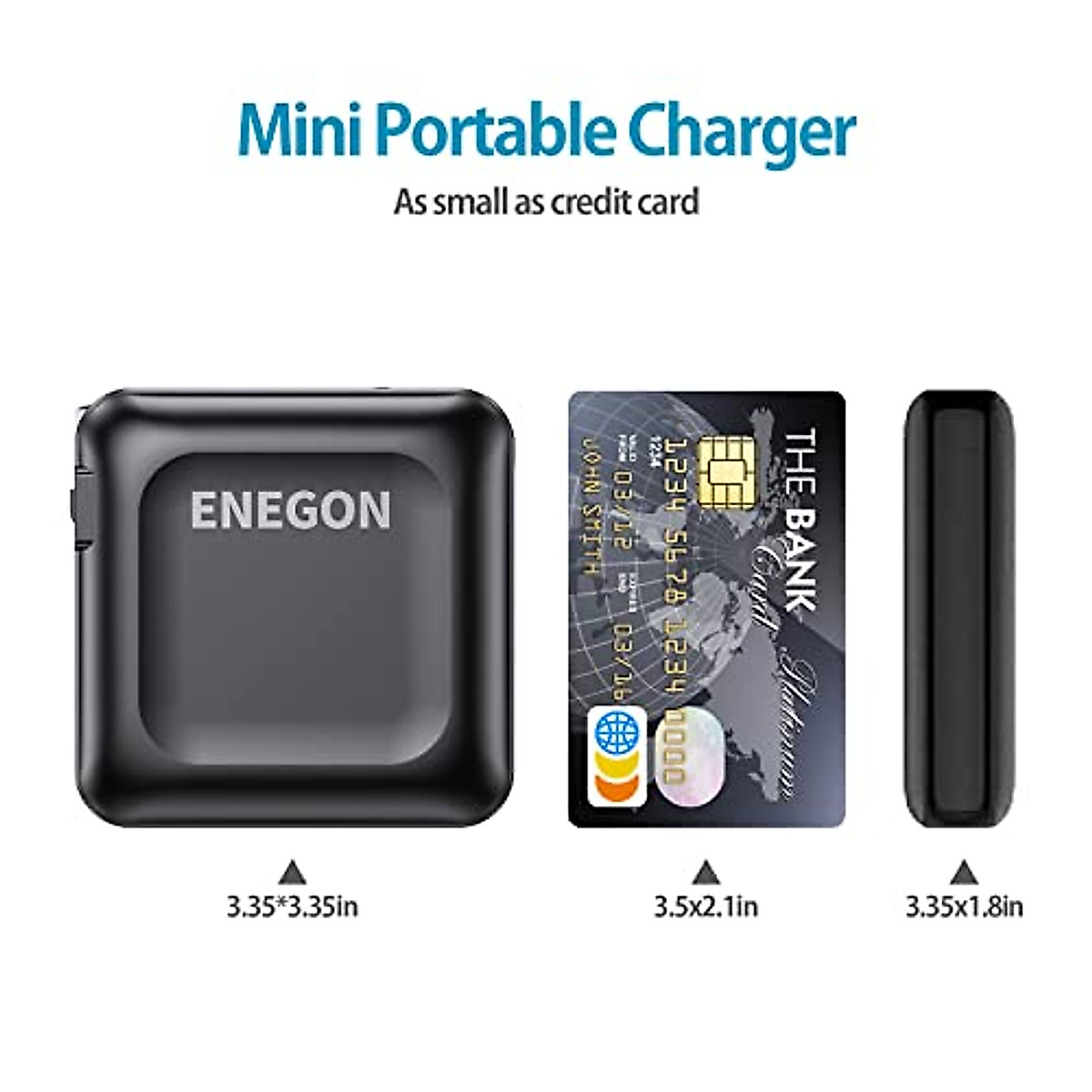 ENEGON 15000mAh Portable Phone Charger, Small Fast Charging Power Bank with Built-in AC Wall Plug and Cable, 3 Outputs & Dual Inputs, USB-C PD&QC 3.0 External Battery Pack for iPhone & Android
