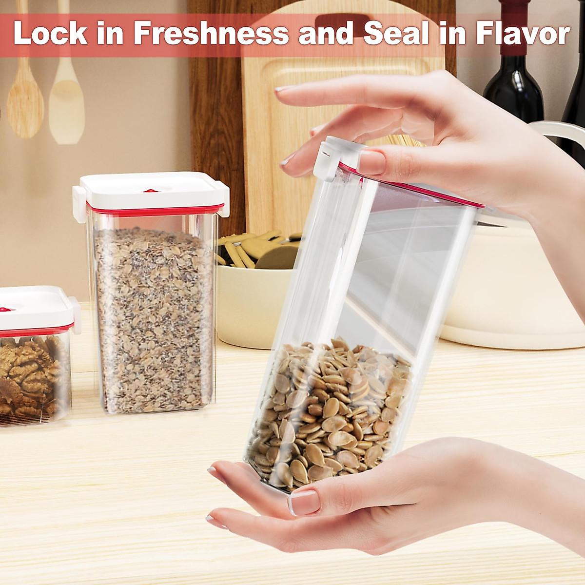 CrazyQueen Food Storage Containers with Lids, Vacuum Seal Containers for Food Storage, 5PCS Containers with 9PCS Vacuum Storage Bags & 2PCS Wine Stoppers for Cereal Bread Rice Kitchen Pantry