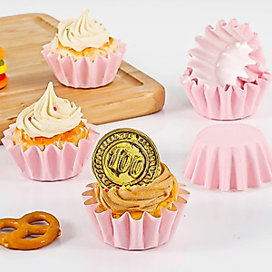 Caperci Grease-Resistant Pink Mini Cupcake Liners 200 Counts - Heavy Duty Paper Muffin Baking Cups, Odorless, No Muffin Pan Needed, Easily Peels (Pink)