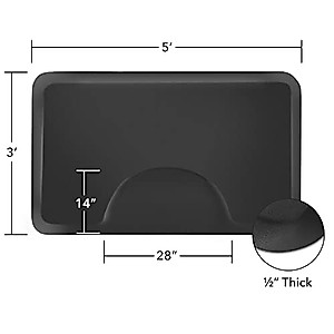 Saloniture 3 ft. x 5 ft. Salon & Barber Shop Chair Anti-Fatigue Floor Mat - Black Rectangle - 1/2 in. Thick