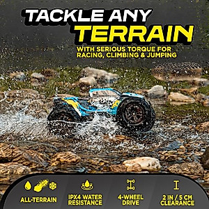 LAEGENDARY 1:10 Scale 4x4 Off-Road RC Truck - Hobby Grade Brushed Motor RC Car with 2 Batteries, Waterproof Fast Remote Control Car for Adults