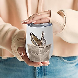 Lighter Crocodile Reading Newspaper Tumbler 12oz Stainless Steel Vacuum Insulated Wine Cup With Lid - Gifts for Crocodile Lovers