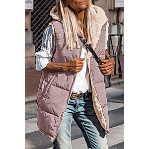 PRETTYGARDEN Womens 2024 Fall Reversible Vests Sleeveless Fleece Jacket Zip Up Hoodie Pockets Long Warm Winter Coat Outerwear (Bean Paste Pink,Medium)