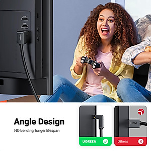 UGREEN HDMI Cable Right Angle 4K 90 Degree HDMI Cord High Speed Down Angle HDMI 2.0 Cable, 4K@60Hz HD 3D 1080P ARC Compatible for Laptop Monitor Nintendo Switch Xbox PS5 PC TV 3.3FT