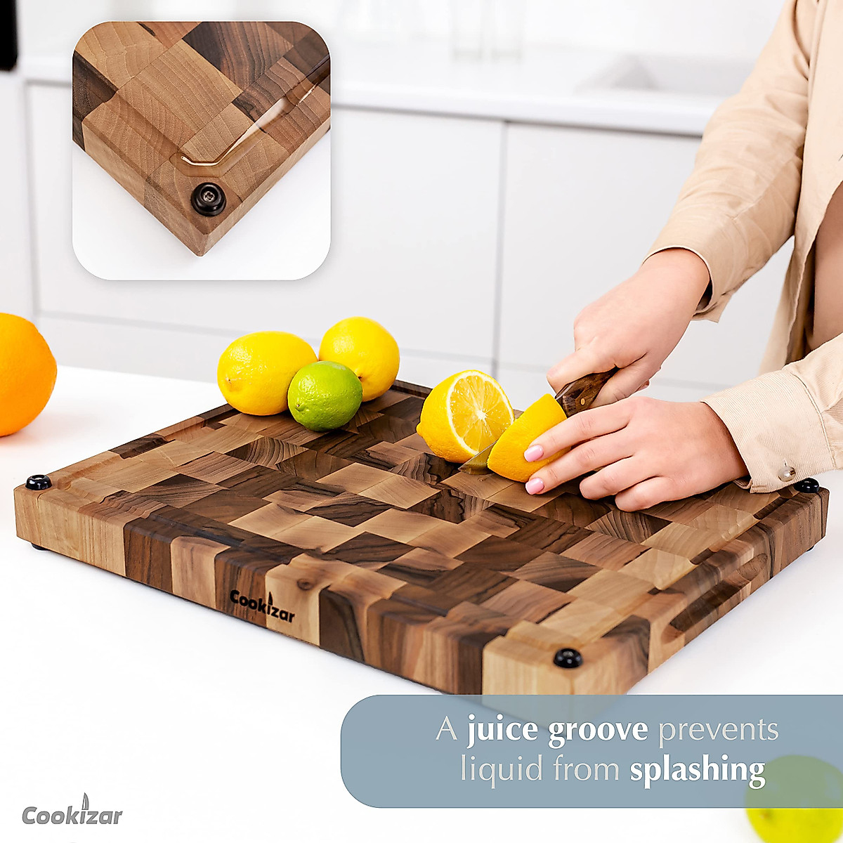 Cookizar Walnut Cutting Boards for Kitchen End Grain Cutting Board - Chopping Board Wood Cutting Board - Wooden Butcher Block Cutting Board, Meat Cutting Board with Juice Groove EBC