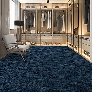 Rtizon Navy Blue Kids Area Rug for Boys Room, 8x10 Feet Royal Dark Blue Shag Fluffy Rugs for Living Room Bedroom Dorm Nursery, Furry Shaggy Carpet for Indoor Teen Home Decor