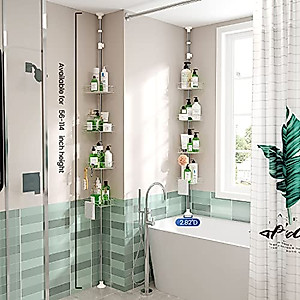 SEIRIONE Rustproof Shower Corner Caddy Organizer for Bathroom, Freestanding Tension Pole with 4 Baskets, for Bathtub Shampoo Storage, 56 to 114 Inch Height