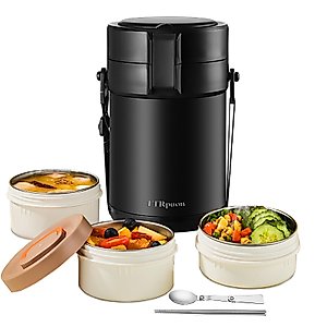 TTrpuon 82oz Thermos Container For Hot Food, 3 Tier Wide Mouth Insulated Stackable Food Container, lunch box for Work Office Outdoors Picnic (black)
