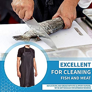 Aulett Home Waterproof Rubber Vinyl Apron Black - 40" Heavy Duty Model - Stay Dry When Dishwashing, Lab Work, Butcher, Dog Grooming, Cleaning Fish - Industrial Chemical Resistant Plastic