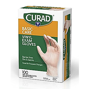 Curad Basic Care Vinyl Exam Gloves, Disposable, One Size Fits Most (100 Count)
