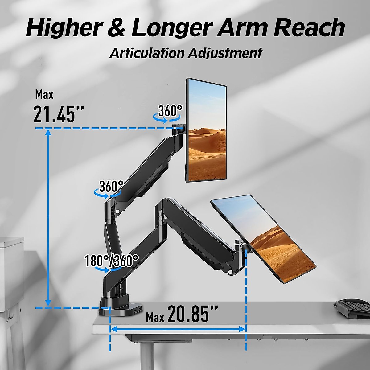 MOUNTUP Dual Monitor Mount Fits 13''-39'' Screen, Ultrawide Dual Monitor Desk Mount Hold 4.4-33 lbs, Adjustable Gas Spring Double Monitor Arms, Computer Monitor Stand with USB, VESA Monitor Bracket