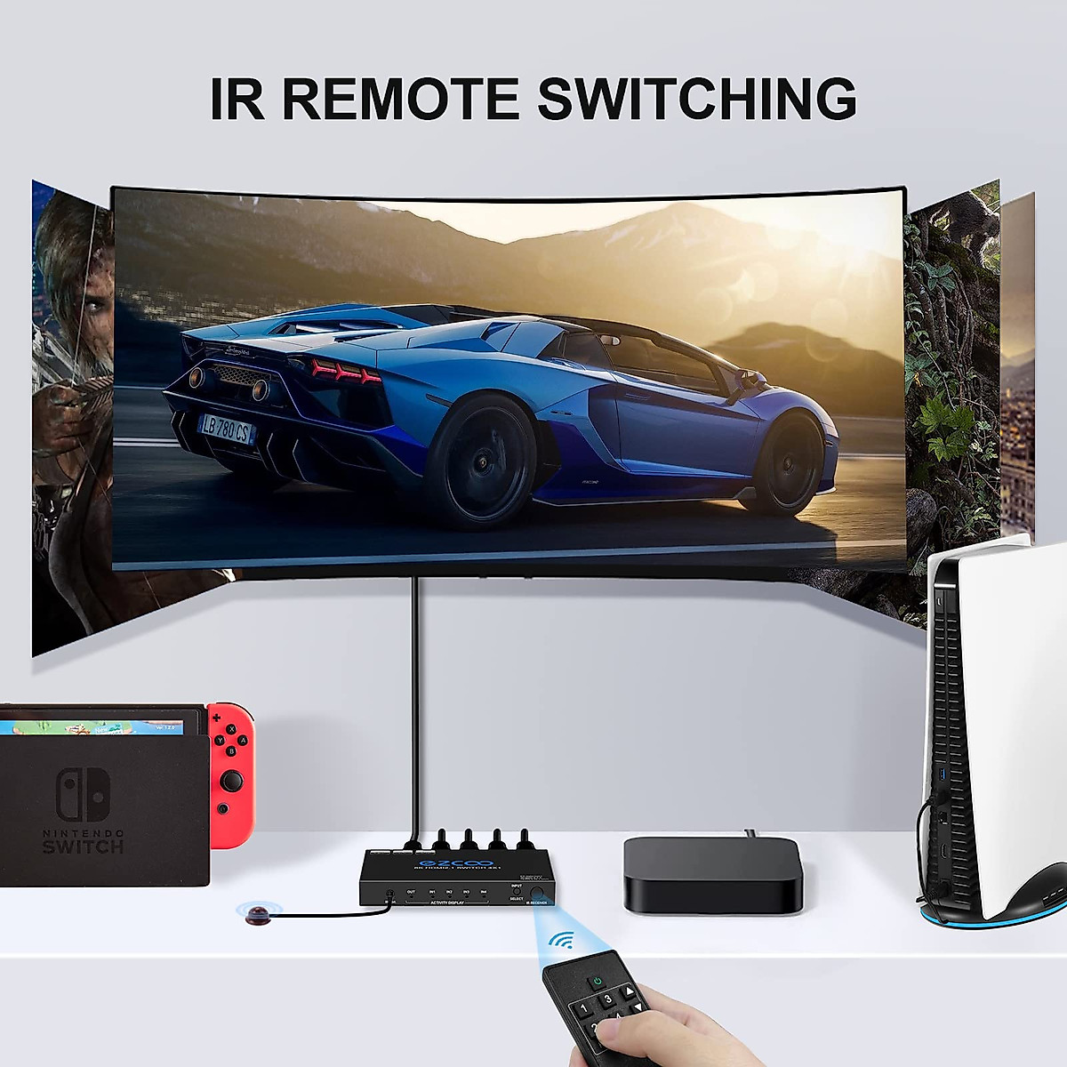 HDMI Switch 8K 4x1 4K 120Hz VRR G/Sync CEC ARC Atmos - HDMI 2.1 Switcher 4 in 1 Out 240Hz 144Hz HDCP Bypass 4 Port Selector,IR Remote for QLED Game Monitor PS5 Xbox PC Mac Window Apple TV Projector
