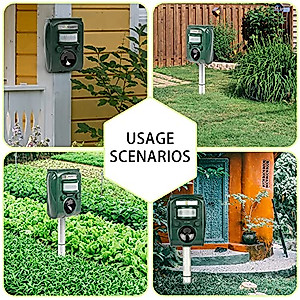 PESTGURU Solar Animal Repeller, 2022 Ultrasonic Mole Repellent, Rat, Squirrel, Deer, Raccoon, Skunk, Rabbit, Mole, Dog, Cat, Waterproof with Motion Detector, USB Rechargeable, Flashing Light (Green)