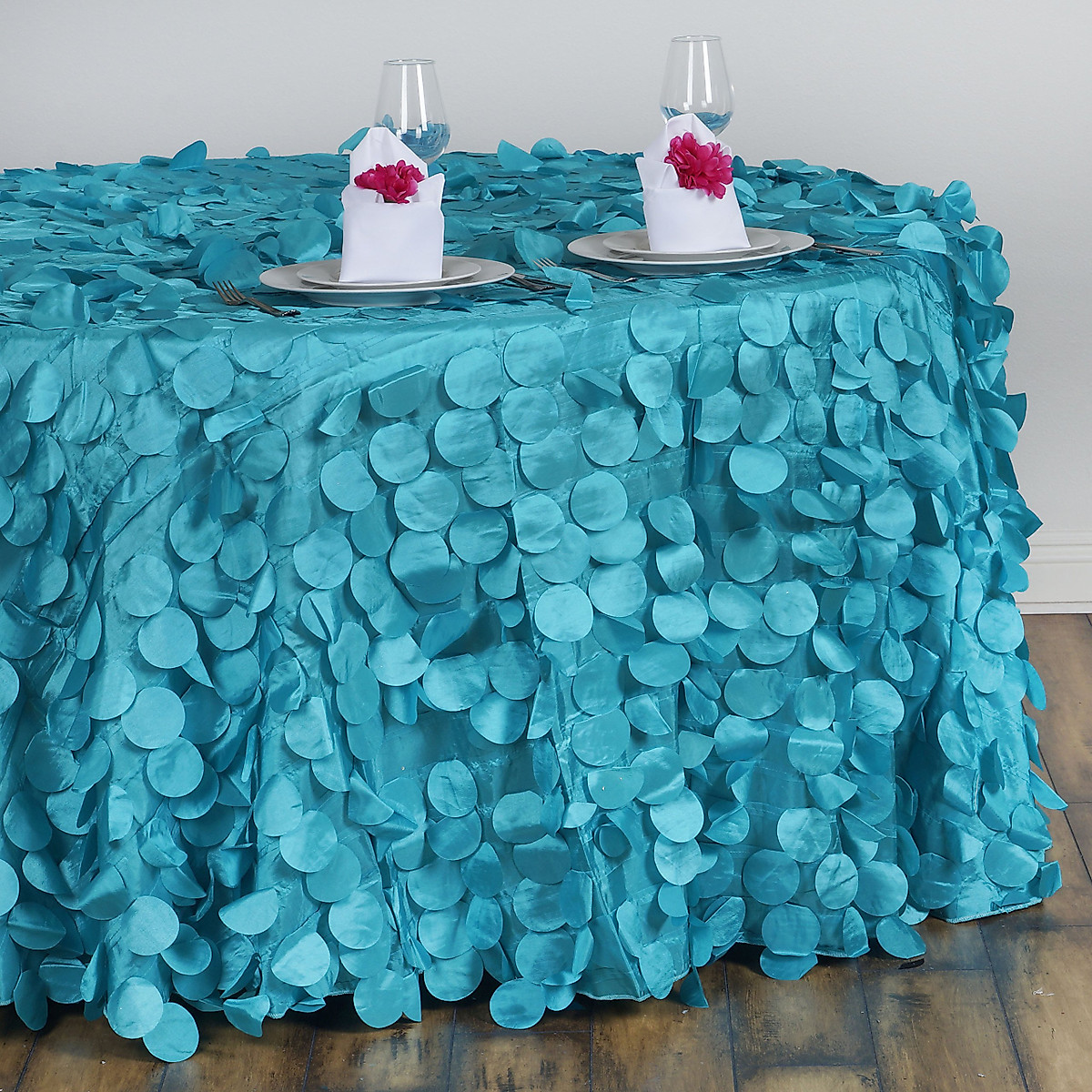 TABLECLOTHSFACTORY Vibrant Flamingo Petals 120 Round Tablecloth Turquoise
