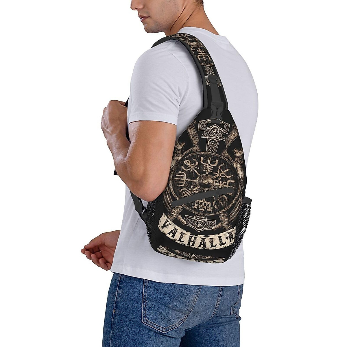 Viking Vegvisir Shield Crossbody Bag Unisex Shoulder Sling Backpack Chest Bag One Strap Backpack Lightweight Travel Hiking Daypack for Men Women Casual Shopping Sport