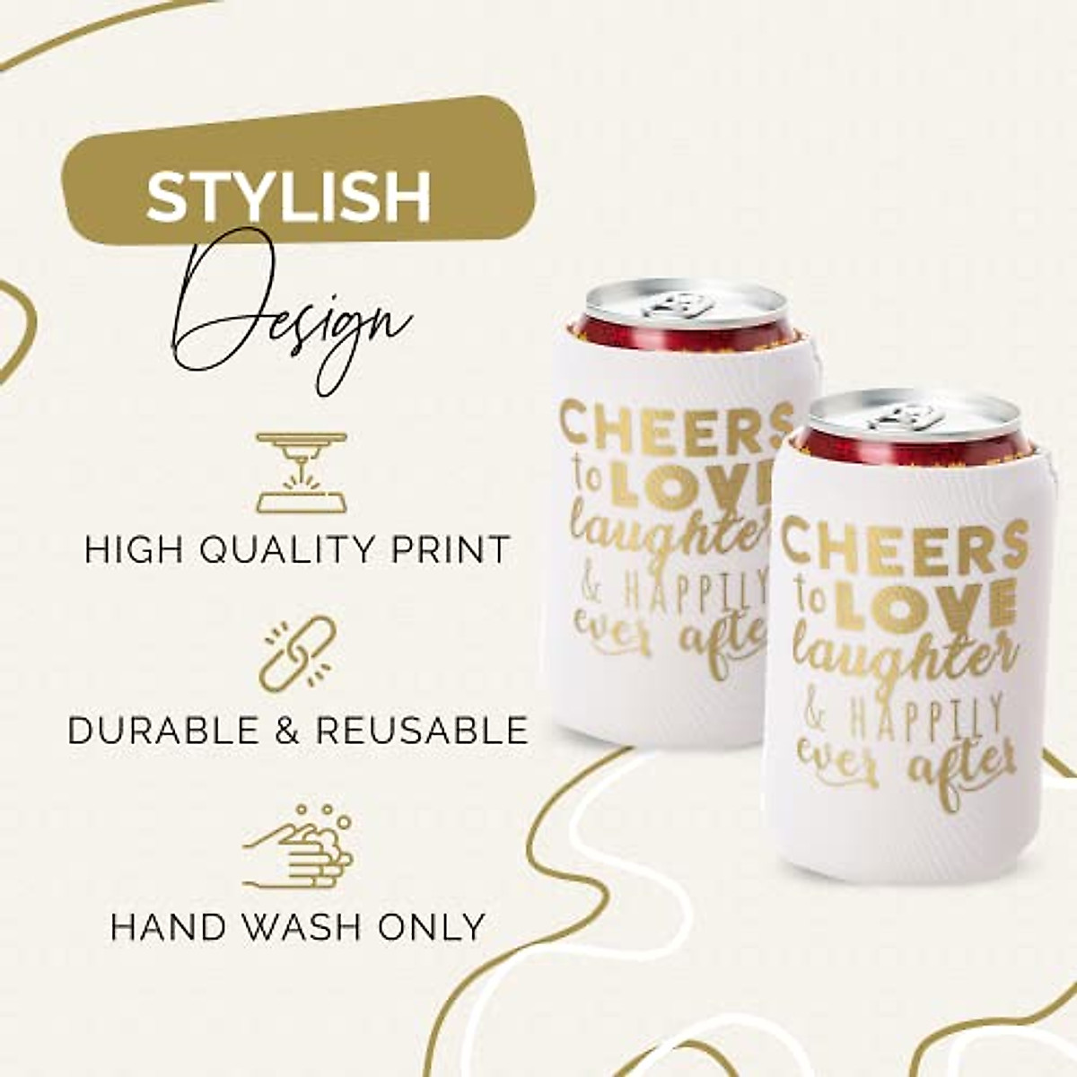 Wedding Can Can Cooler Decorations - Cheers to Love Laughter and Happily Ever After, Can Coolies Set of 12, Wedding Supplies For Bridal Showers, Engagements and Bachelorette Parties (White)