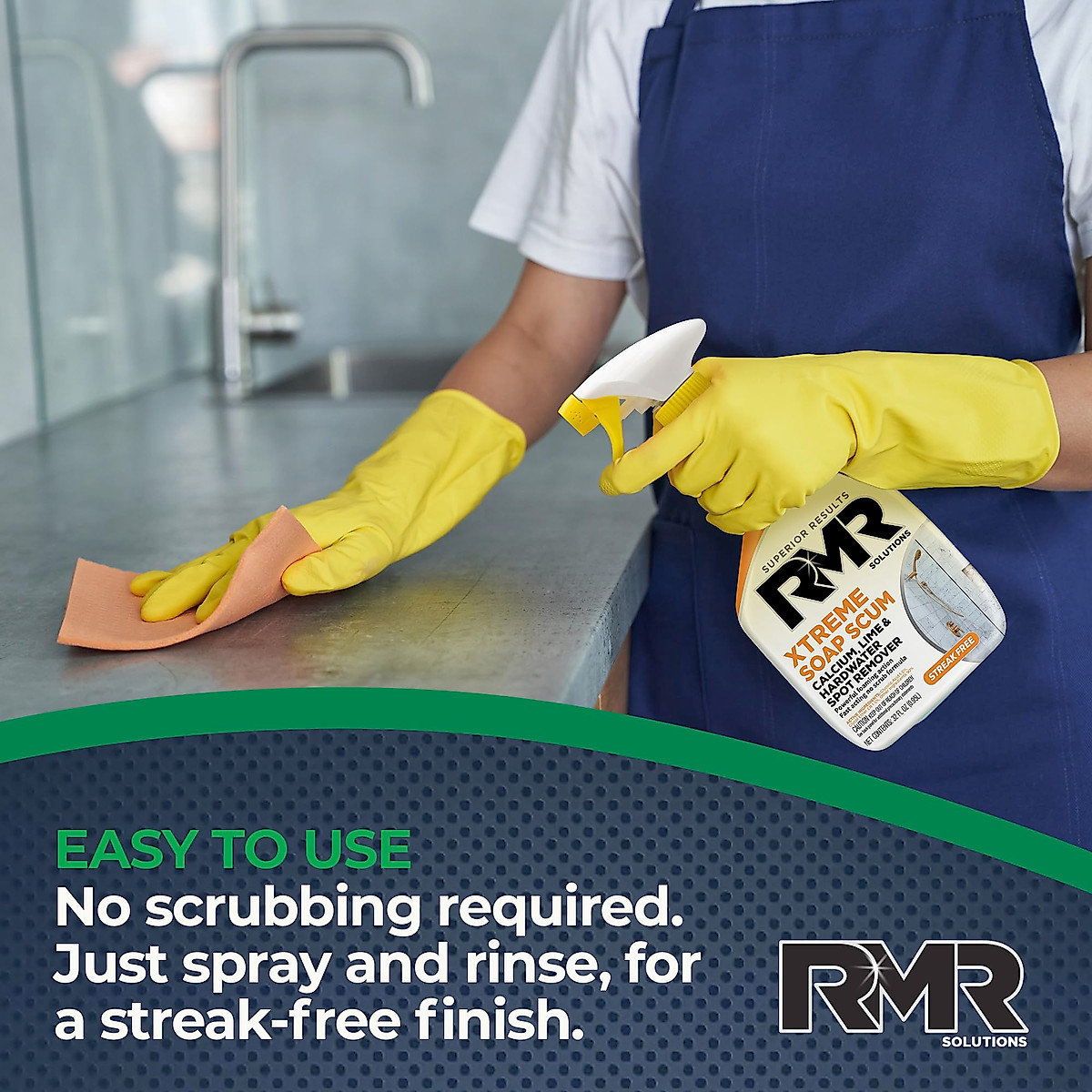 RMR - Xtreme Soap Scum Remover, Fast-Acting, No-Scrub Bathroom Cleaner for Soap Scum, Calcium, Hard Water, Limescale, and Shower Tile Residue, Bleach-Free, 30-Fluid Ounce Spray Bottle