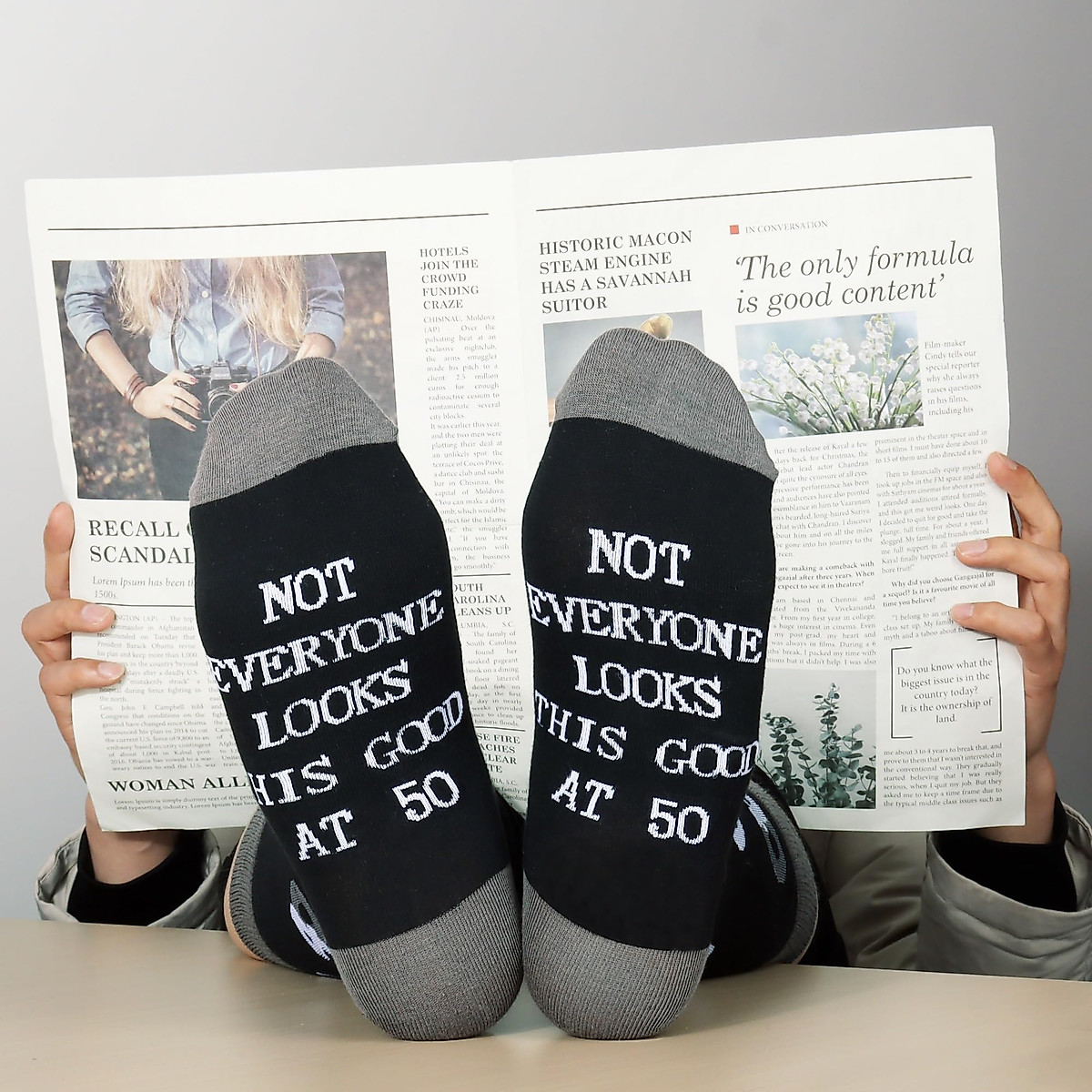 Jeasona 50th Birthday Gifts for Men Funny Fun Black Crew Cotton Socks