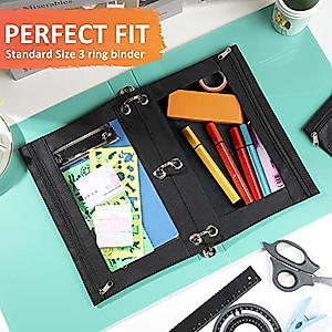 Marspark 48 Pieces 3 Ring Pencil Pouch Bag Bulk Zipper Pouches for 3 Ring Binder with Clear Window for Pencil Cases Office Supplies(Black)