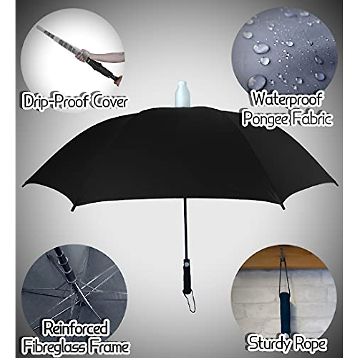Innovate Golf Umbrella – Telescopic Cover Attachment – Fibreglass Frame – Automatic Open Button – Windproof – UV Protection with Blackout Shade – Large Canopy – Non-Drip – Quick Drying (Midnight Black)