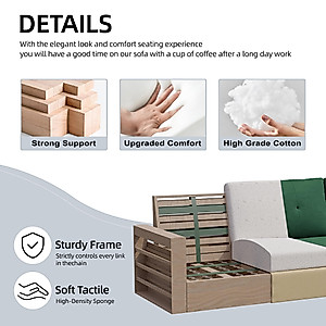 Shintenchi Convertible Sectional Sofa Couch, Modern Linen Fabric L-Shaped, 3-Seat Sofa Sectional with Reversible Chaise for Living Room, Apartment and Small Space (Green)