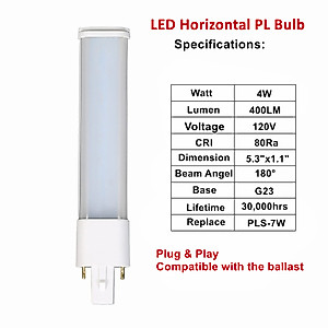 SATZOL 2 Pack G23 LED Bulb 4W 400LM Warm White AC120V 2pin G23 LED PL Bulb, 7W CFL Equivalent, Plug and Play Compatible with The Ballast