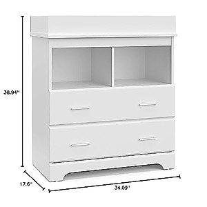 Storkcraft Brookside 2 Drawer Changing Table Dresser (White) – for Nursery with Table Topper, Chest of Drawers for Bedroom, Universal Design