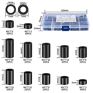 320 Pcs Electrical Outlet Screws Spacers, Black Nylon Round Spacer Assortment Kit, Plastic Spacers Without Threaded, Switch and Receptacle Spacers for Screws