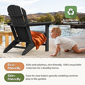 OTSUN Adirondack Chair, Large Lawn Chair Weather Resistance, 4 Steps Easy Assembly, Patio Chair for Fire Pit, Yard, Porch, Garden, Deck, Swimming Pool, Dark Black