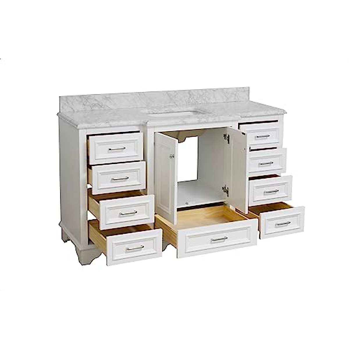 Kitchen Bath Collection Nantucket 60-inch Single Bathroom Vanity (White/Carrara): Includes White Cabinet with Authentic Italian Carrara Marble Countertop and White Ceramic Sink