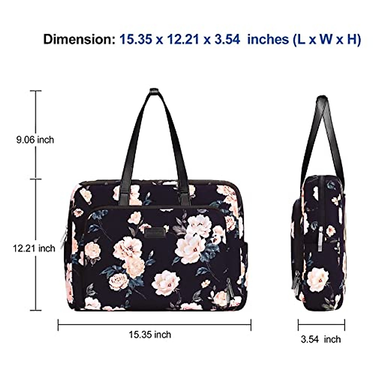 MOSISO Laptop Tote Bag Compatible with MacBook Air 15 M2 A2941 2023/Pro 16 2023-2019 M2 A2780 M1 A2485 A2141, 15-15.6 inch Notebook, Camellia Travel Work Briefcase with Front Pocket & PU Handle, Black