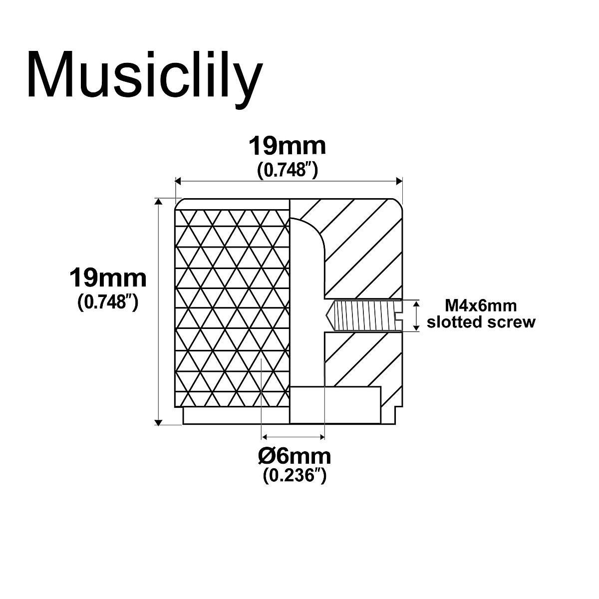 Musiclily Pro 6mm Steel Knurled Flat Top Barrel Knobs with Set Screw for Telecaster Electric Guitar or Precision Bass, Chrome (Set of 2)