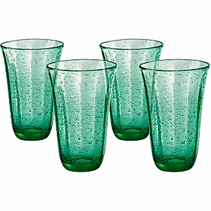 ARTLAND Savannah Green Bubble Glass 18 Ounce Highball Tumbler, Set of 4